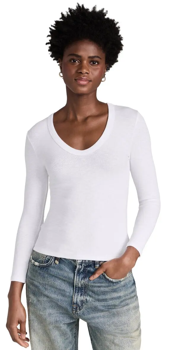 Enza Costa Textured Rib U Tee - White
