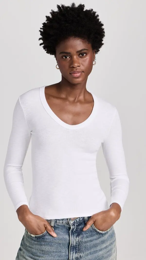 Enza Costa Textured Rib U Tee - White