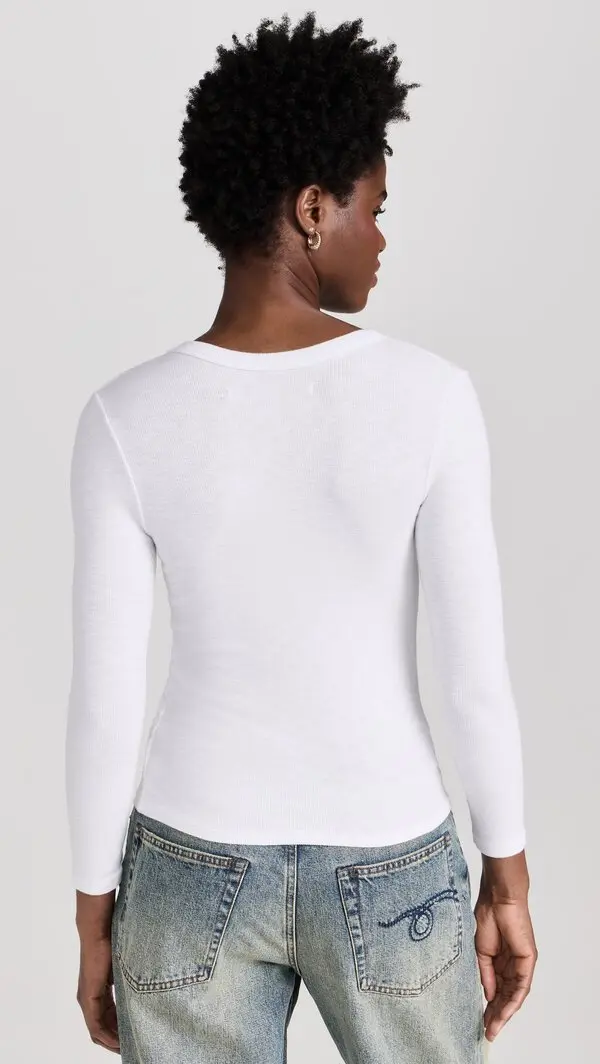 Enza Costa Textured Rib U Tee - White