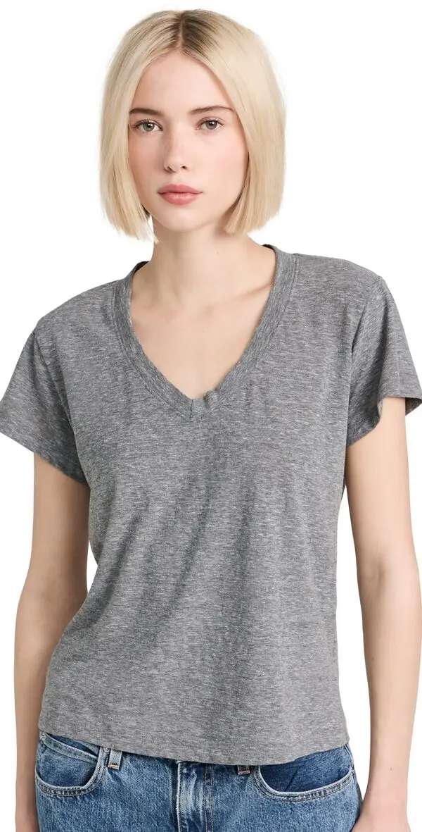 PERFECTWHITETEE Hendrix Cotton Boxy V-neck T-shirt - Heather Grey