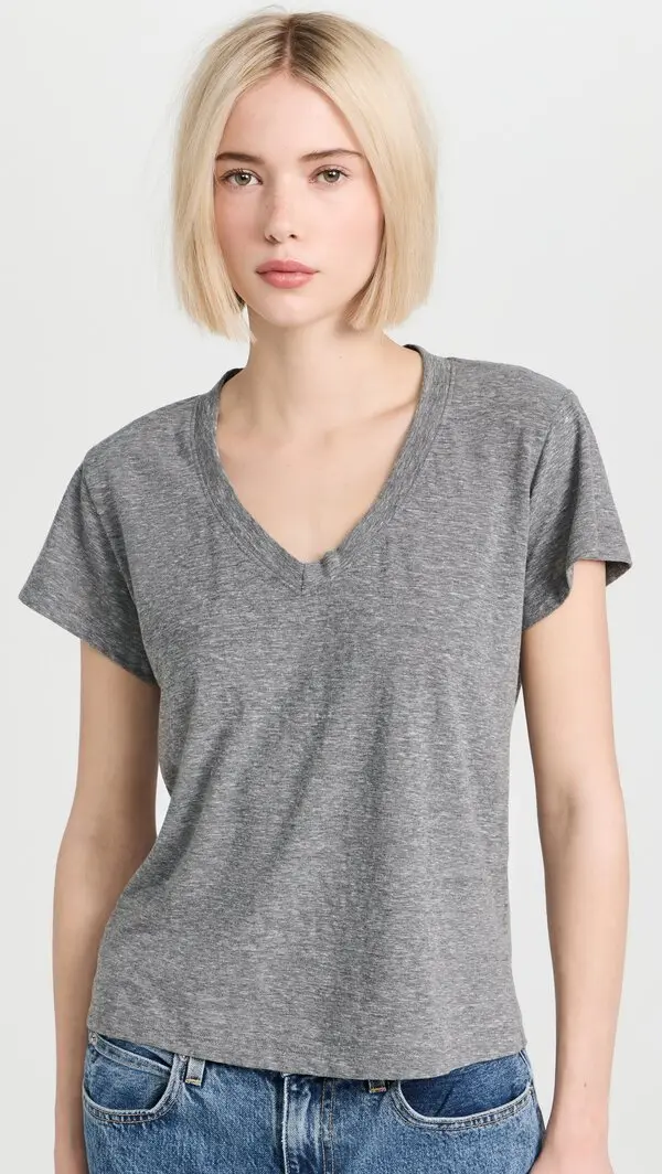 PERFECTWHITETEE Hendrix Cotton Boxy V-neck T-shirt - Heather Grey