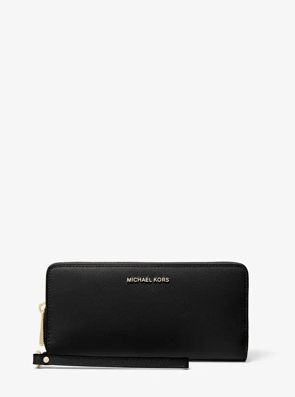 Michael Kors Large Saffiano Leather Continental Wallet In By - Black