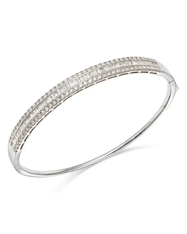 Bloomingdale'S Diamond Baguette And Round Bangle Bracelet In 14k Gold, 3.0 Tcw - White