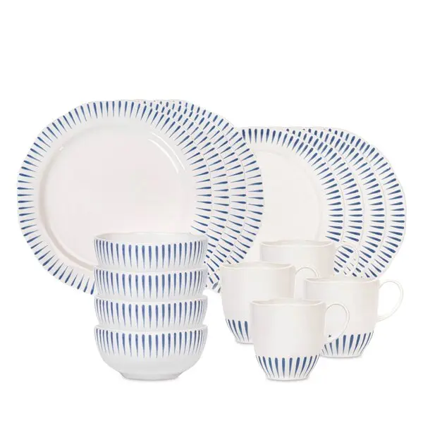 JULISKA Sitio Stripe 16 Piece Dinnerware Set, Service For 4 - Delft Blue