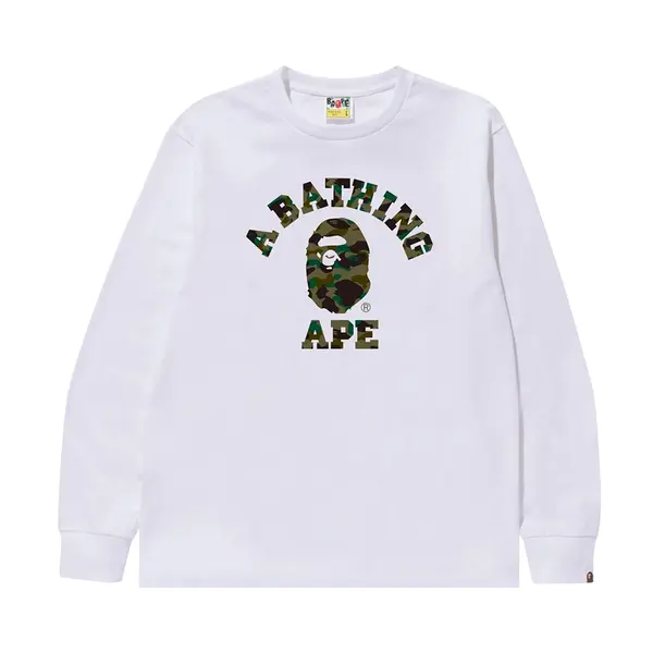 A BATHING APE 1st Camo College Long-sleeve Tee /green - White