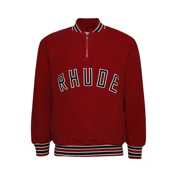 Rhude Quarter Zip Varsity Jacket - Red