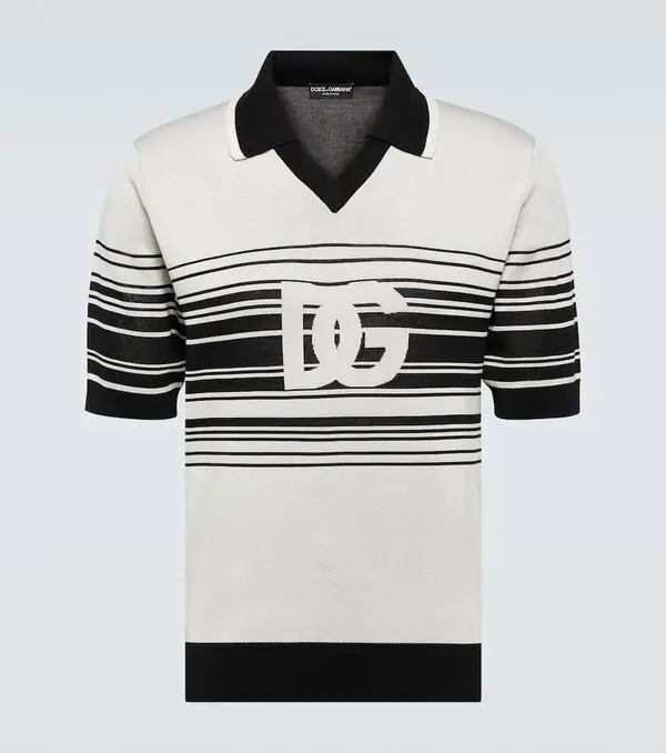 Dolce & Gabbana Logo Striped Silk Jacquard Polo Shirt - Multicoloured