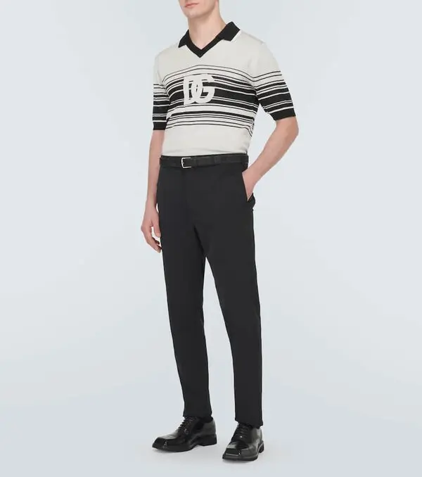 Dolce & Gabbana Logo Striped Silk Jacquard Polo Shirt - Multicoloured