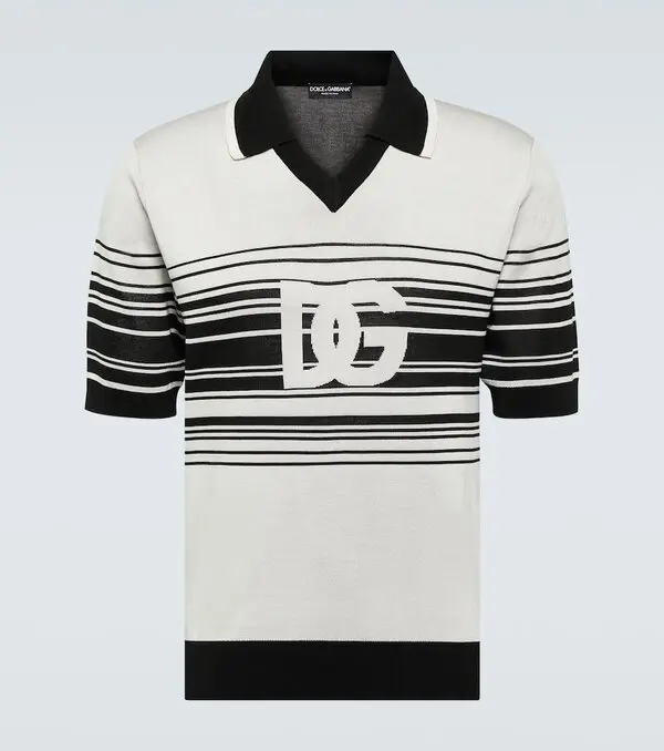 Dolce & Gabbana Logo Striped Silk Jacquard Polo Shirt