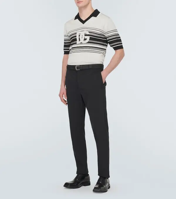 Dolce & Gabbana Logo Striped Silk Jacquard Polo Shirt