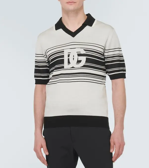 Dolce & Gabbana Logo Striped Silk Jacquard Polo Shirt