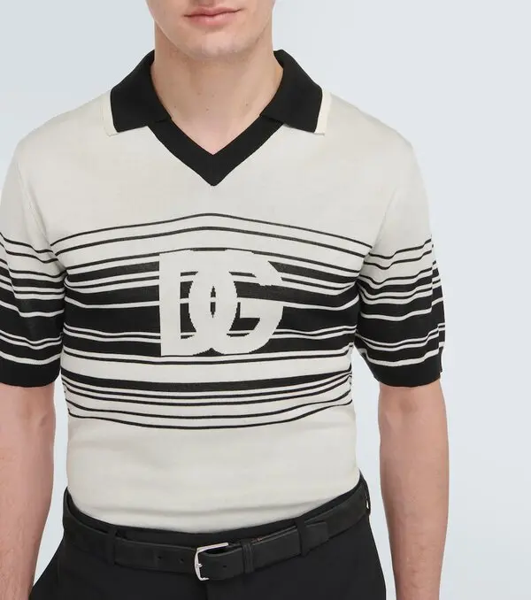Dolce & Gabbana Logo Striped Silk Jacquard Polo Shirt