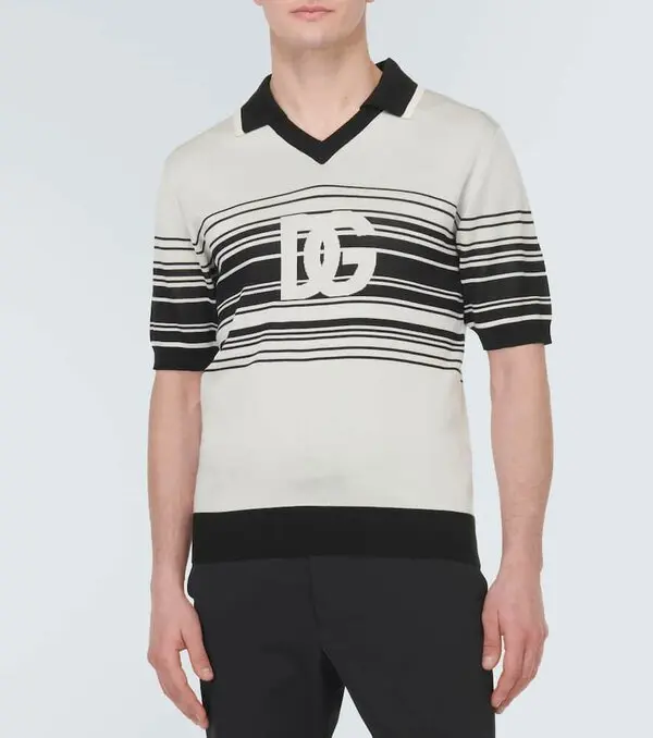 Dolce & Gabbana Logo Striped Silk Jacquard Polo Shirt - Multicoloured