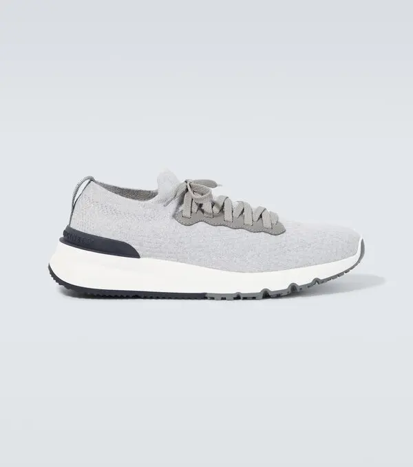 Brunello Cucinelli Leather-trimmed Knitted Sneakers