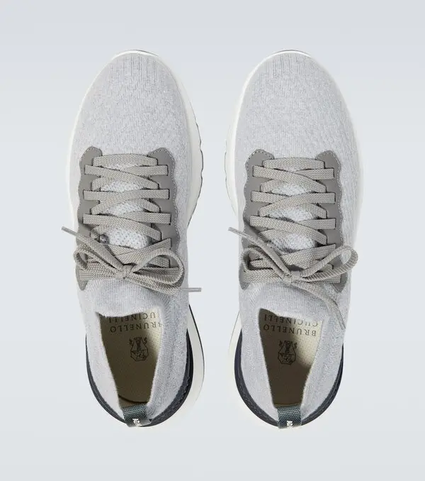 Brunello Cucinelli Leather-trimmed Knitted Sneakers
