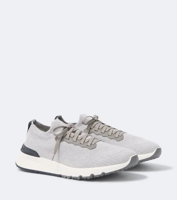 Brunello Cucinelli Leather-trimmed Sneakers - Ash