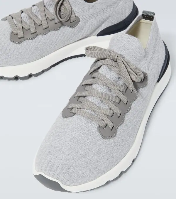 Brunello Cucinelli Leather-trimmed Knitted Sneakers