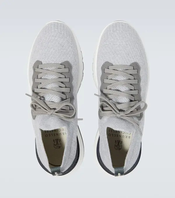Brunello Cucinelli Leather-trimmed Knitted Sneakers