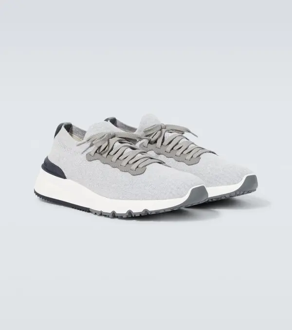 Brunello Cucinelli Leather-trimmed Knitted Sneakers
