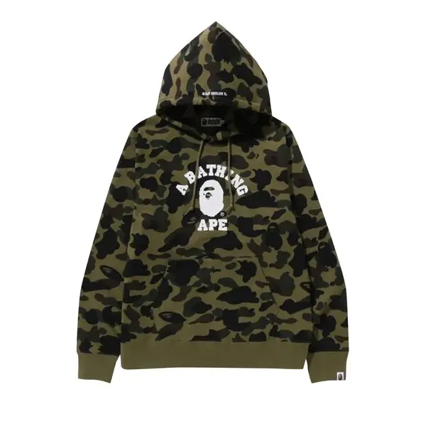 A BATHING APE 1st Camo College Pullover Hoodie - Green
