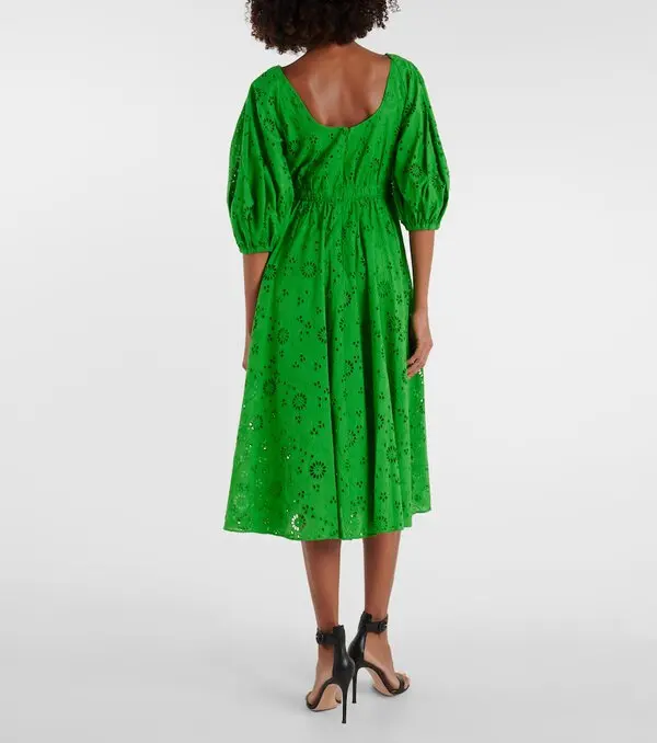 Carolina Herrera Openwork Embroidered Cotton Midi Dress