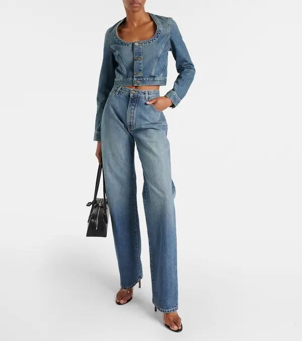 Alaïa Cropped Denim Trucker Jacket