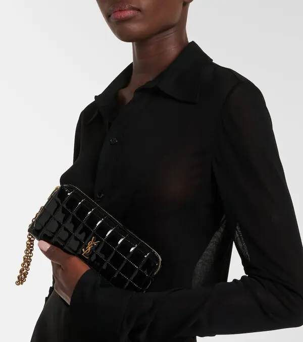 Saint Laurent Cassandre Matelassé Pouch With Strap - Black