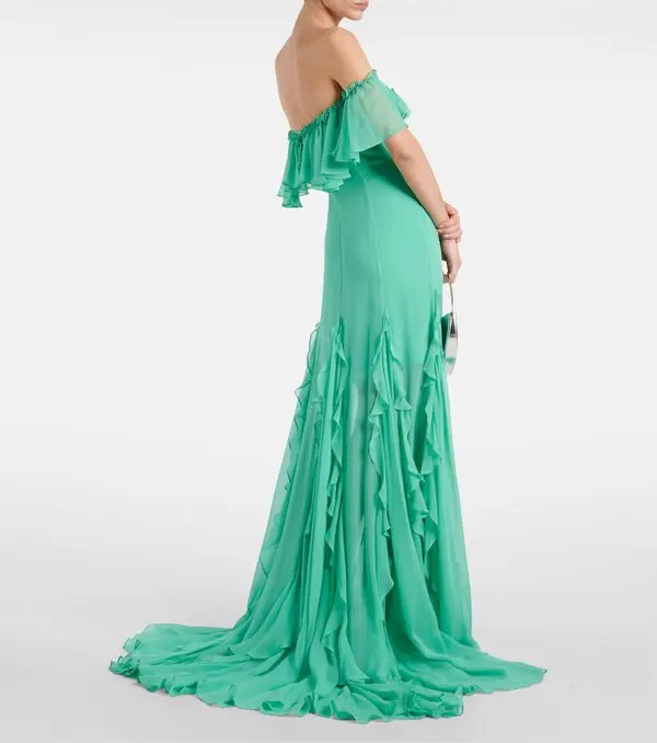Costarellos Off-shoulder Corset Silk Gown