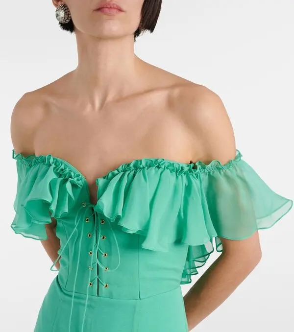 Costarellos Off-shoulder Corset Silk Gown