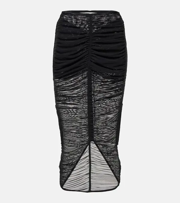MUGLER Cutout Draped Mesh Midi Skirt