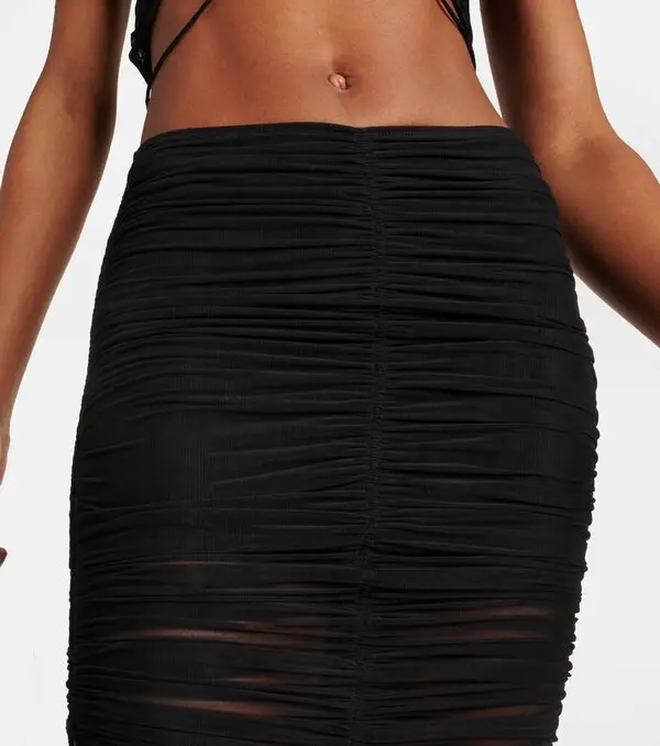 MUGLER Cutout Draped Mesh Midi Skirt