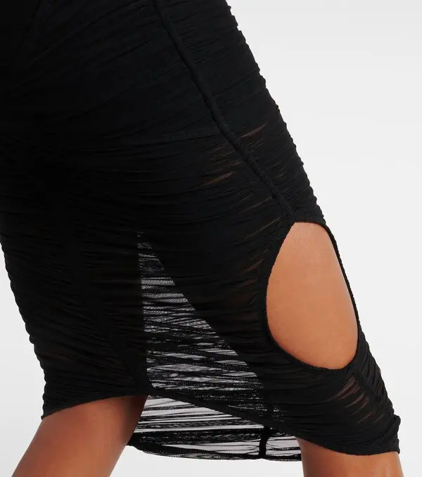 MUGLER Cutout Draped Mesh Midi Skirt
