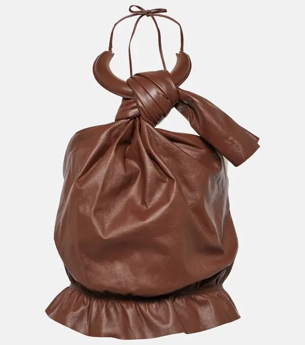 Johanna Ortiz Gathered Halterneck Leather Top