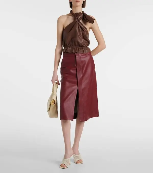 Johanna Ortiz Gathered Halterneck Leather Top