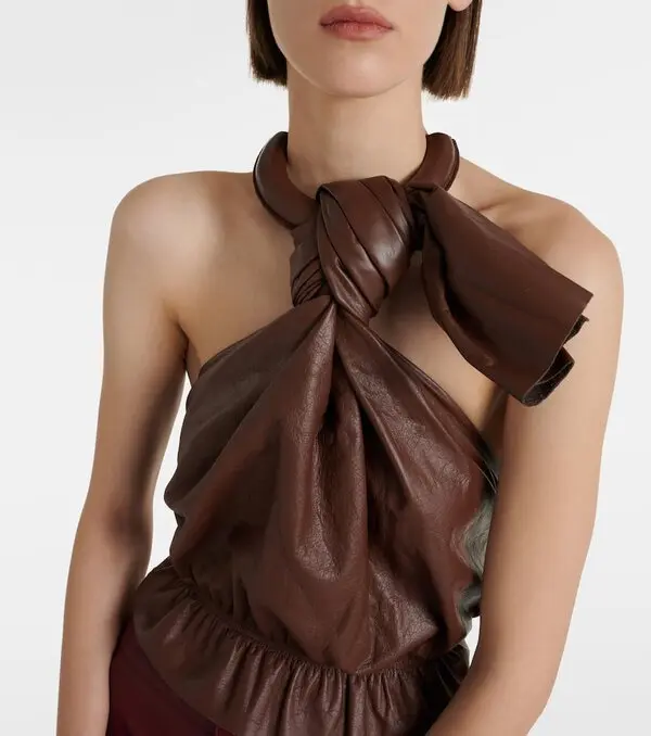 Johanna Ortiz Gathered Halterneck Leather Top