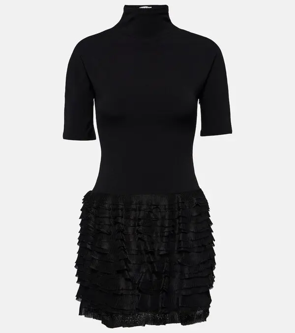 Alaïa Ruffled High-neck Mini Dress - Black
