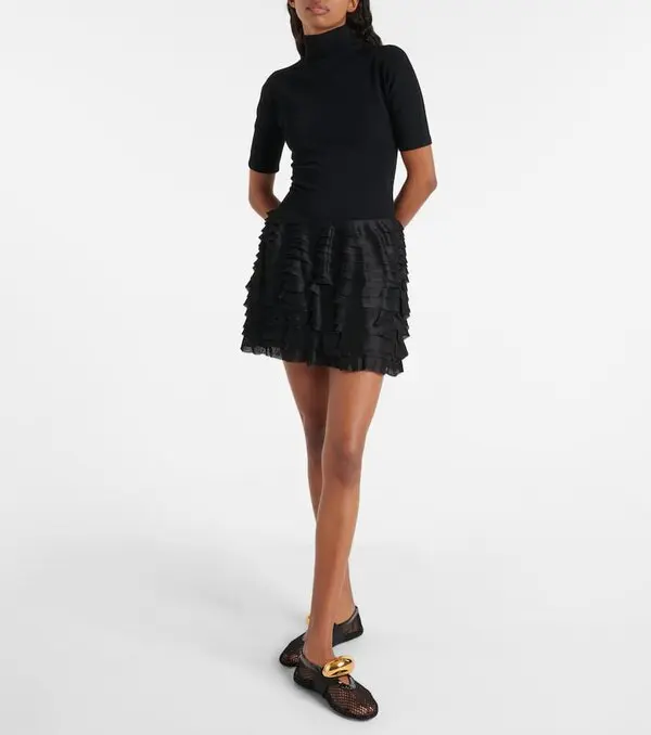 Alaïa Ruffled High-neck Mini Dress - Black