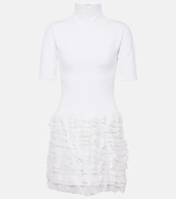 Alaïa Ruffled High-neck Mini Dress - White