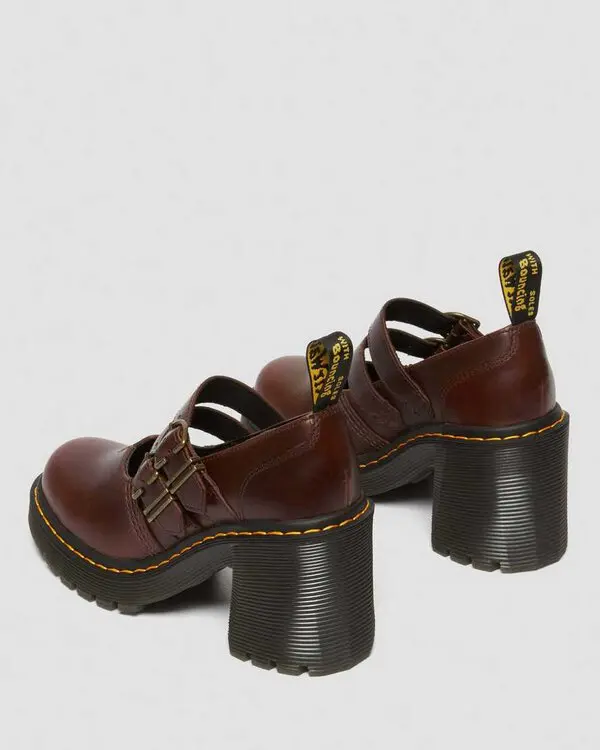 Dr. Martens Eviee Leather Mary Jane Heeled Shoes - Brown