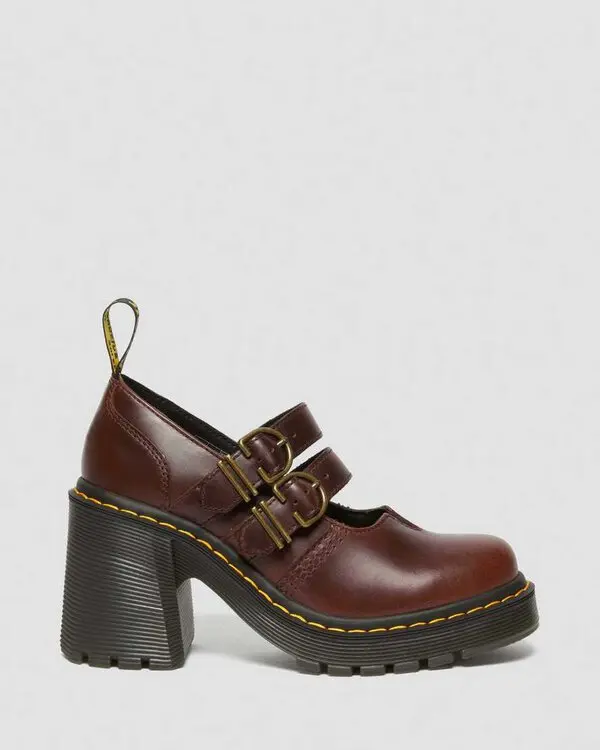 Dr. Martens Eviee Leather Mary Jane Heeled Shoes - Brown