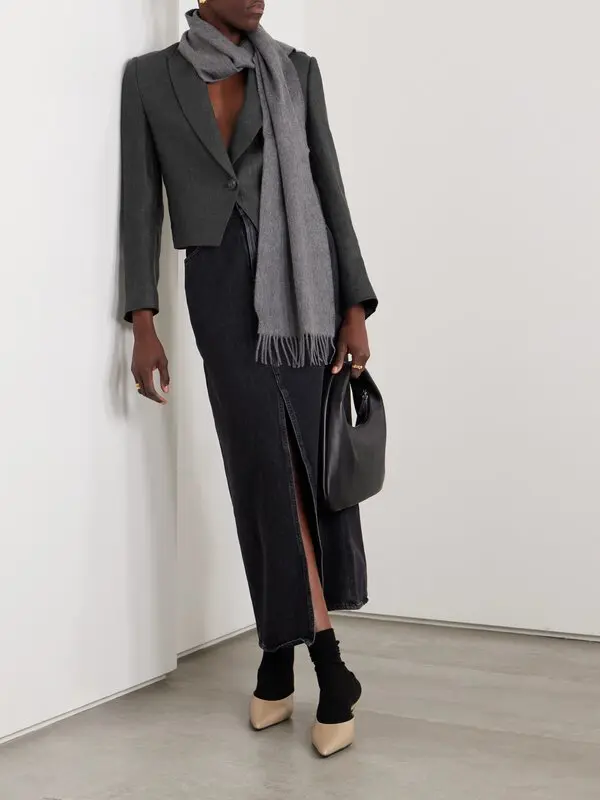 Brunello Cucinelli Cropped Herringbone Linen Blazer - Black