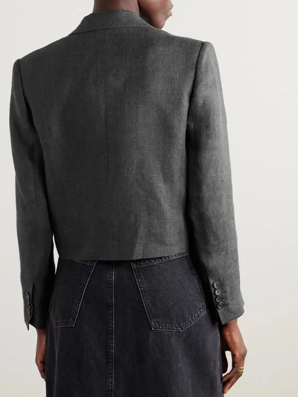 Brunello Cucinelli Cropped Herringbone Linen Blazer - Black