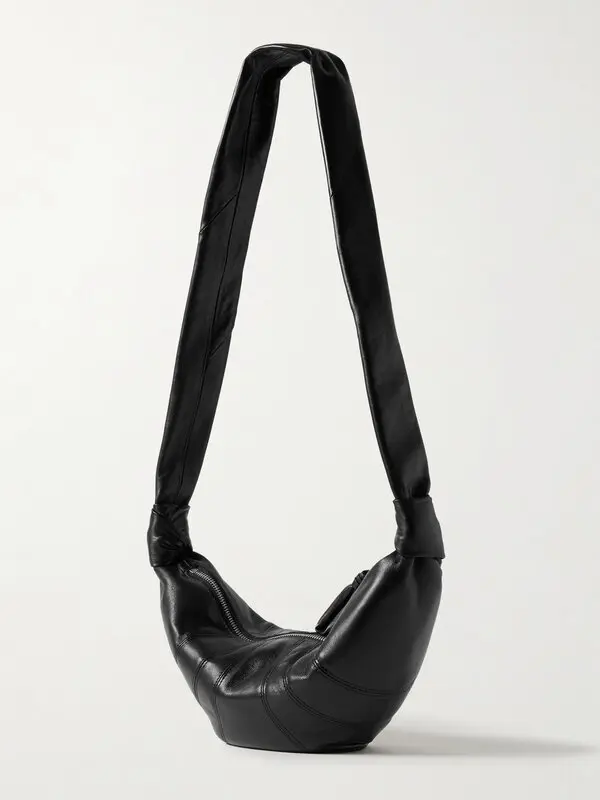 LEMAIRE Croissant Small Paneled Leather Shoulder Bag - Black