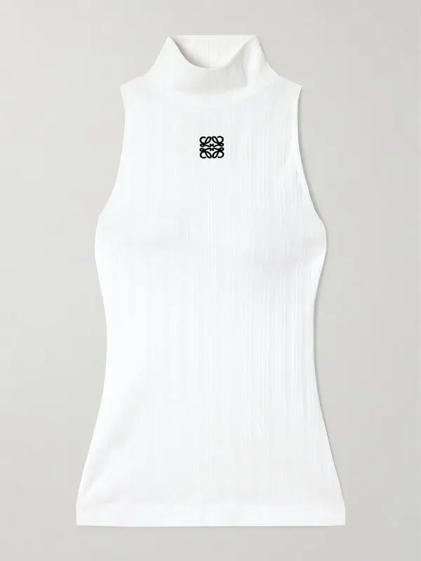 Loewe Anagram Embroidered Ribbed Stretch-cotton Turtleneck Tank