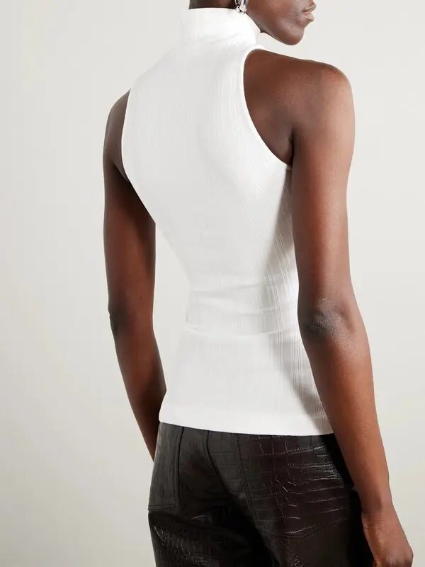 Loewe Anagram Embroidered Ribbed Stretch-Cotton Turtleneck Tank In