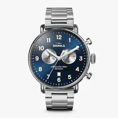 Shinola Canfield Chrono 43mm Stainless Steel Bracelet Watch - Blue