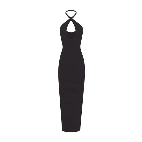 Skims Halter Long Dress - Onyx | Editorialist
