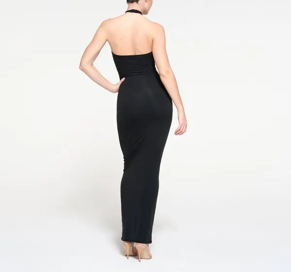 Skims Halter Long Dress - Onyx | Editorialist