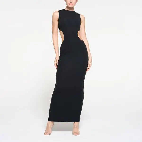 Skims Fits Everybody Cut Out Open Back Long Dress - Onyx | Editorialist