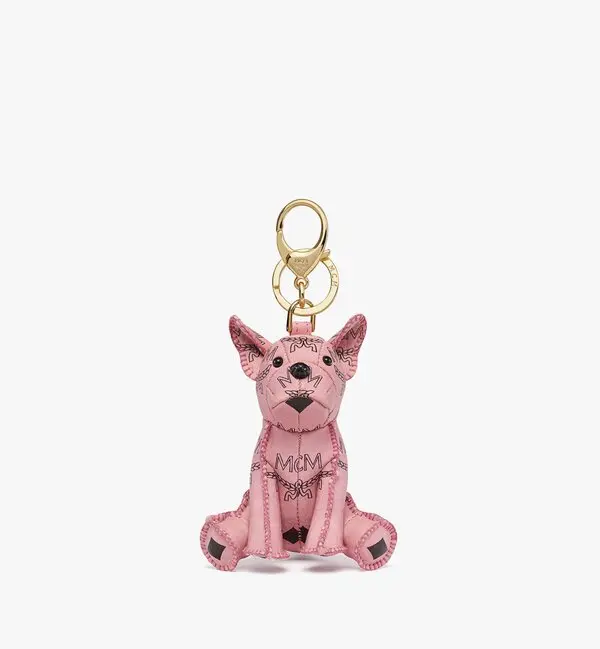 Mcm Aren French Bulldog Charm In Visetos - Soft Pink